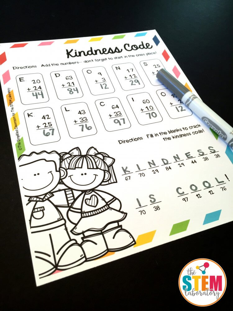 Addition Kindness Codes Activity - The Stem Laboratory