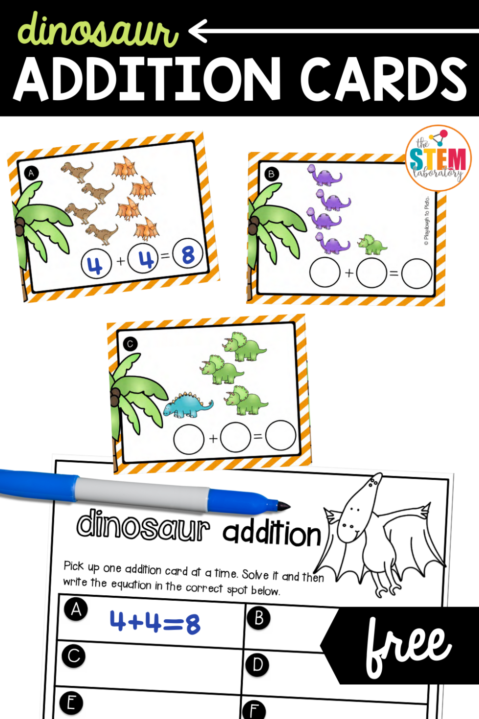 Dinosaur Addition Cards - The Stem Laboratory