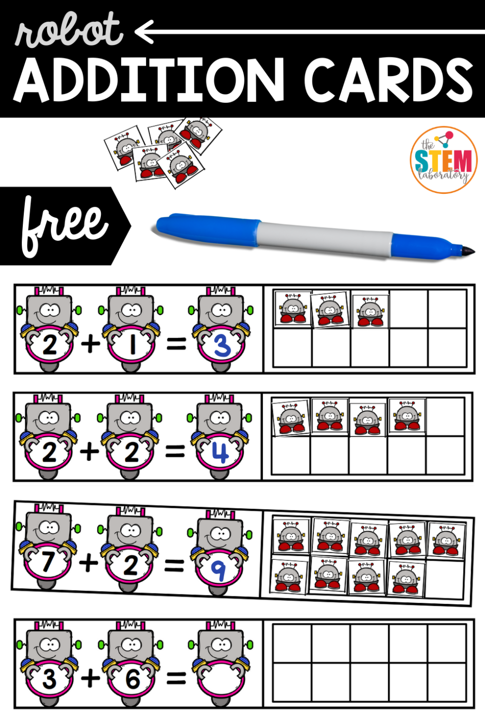 Robot Addition Cards - The Stem Laboratory